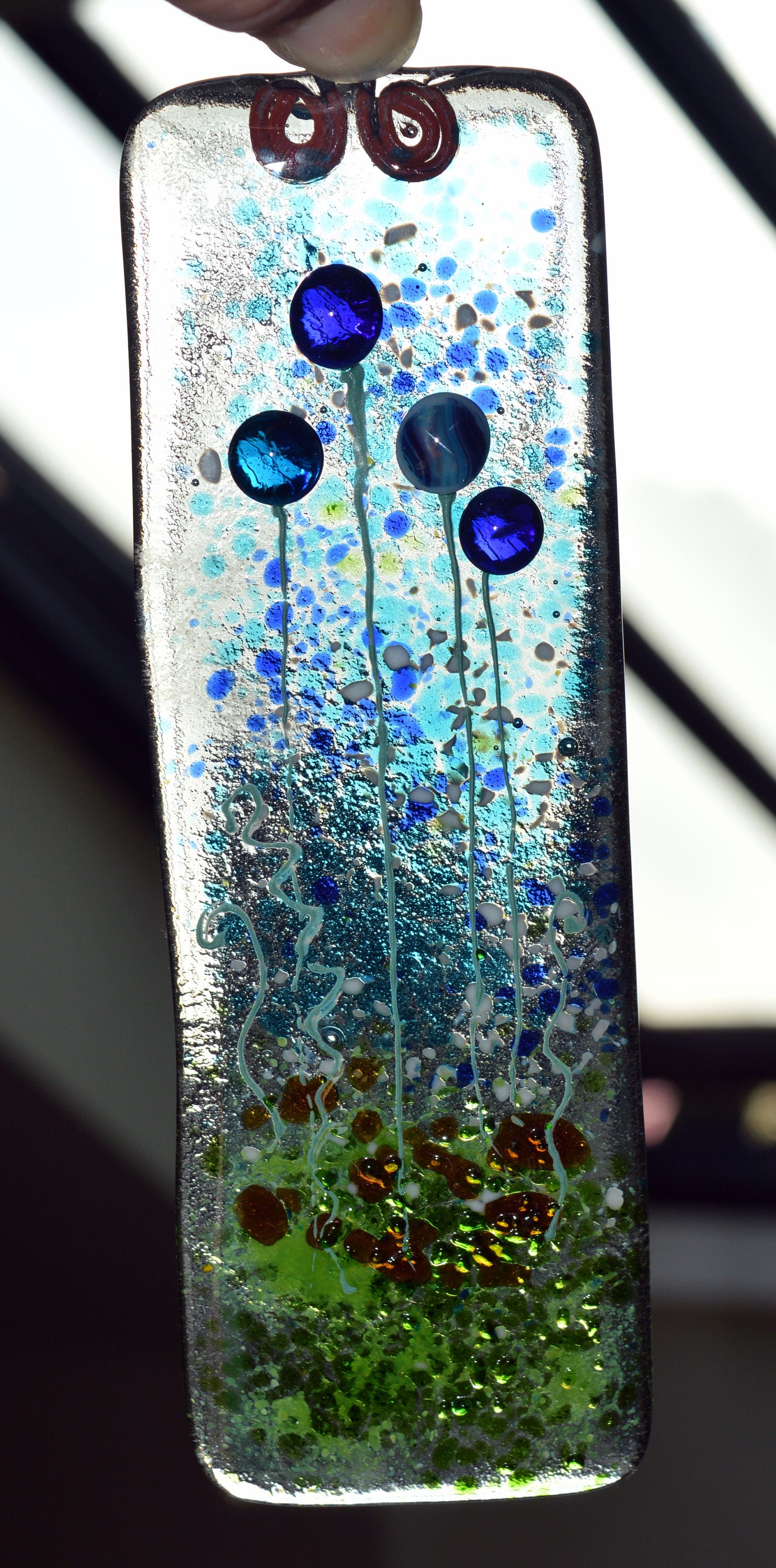 Blue Pebble Glass Floral Suncatcher - Birthday, Wedding, Christmas ...