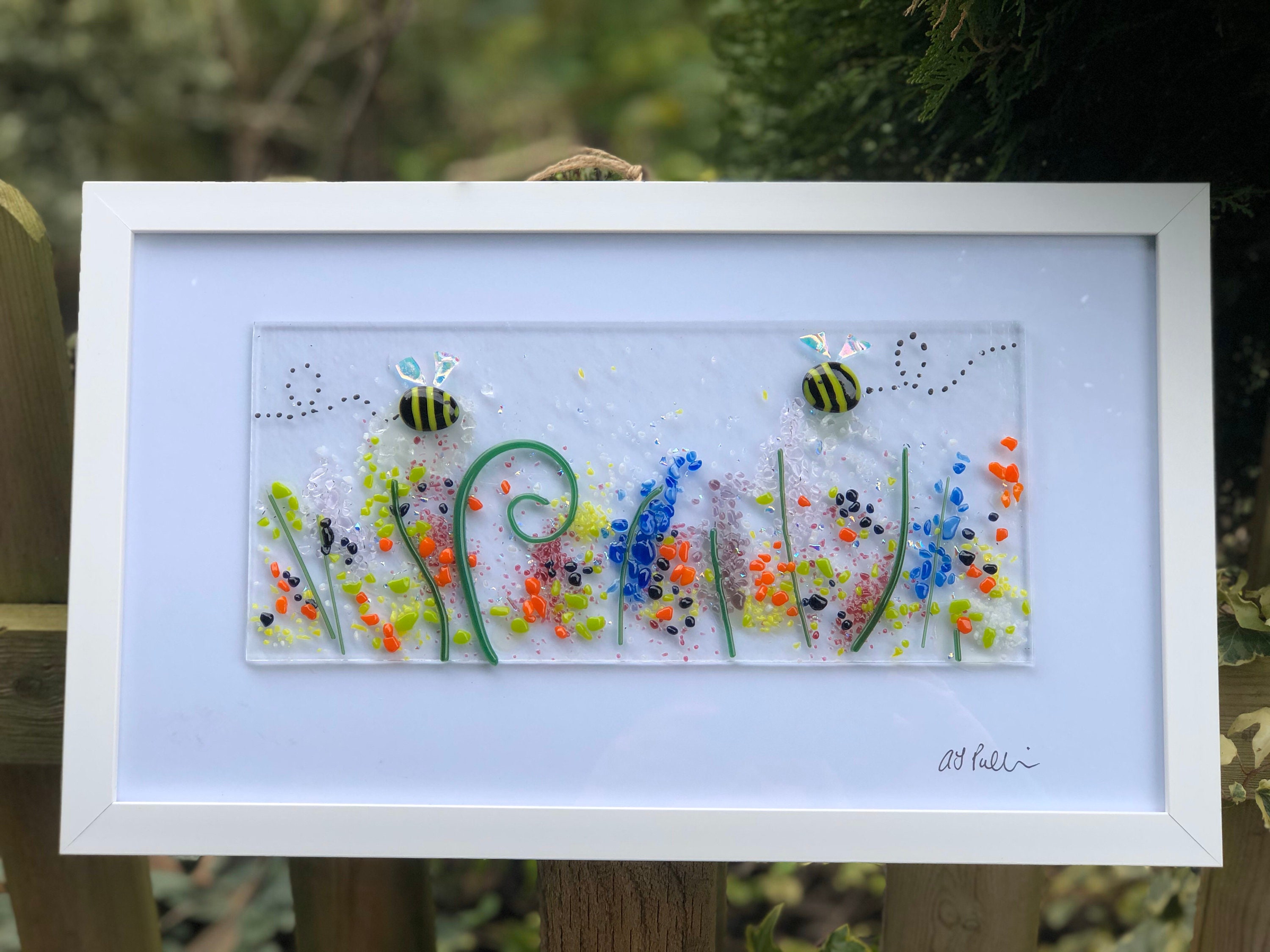 Happy Bee Garden - Fused Glass Picture - gifts, homedecor, cute ...