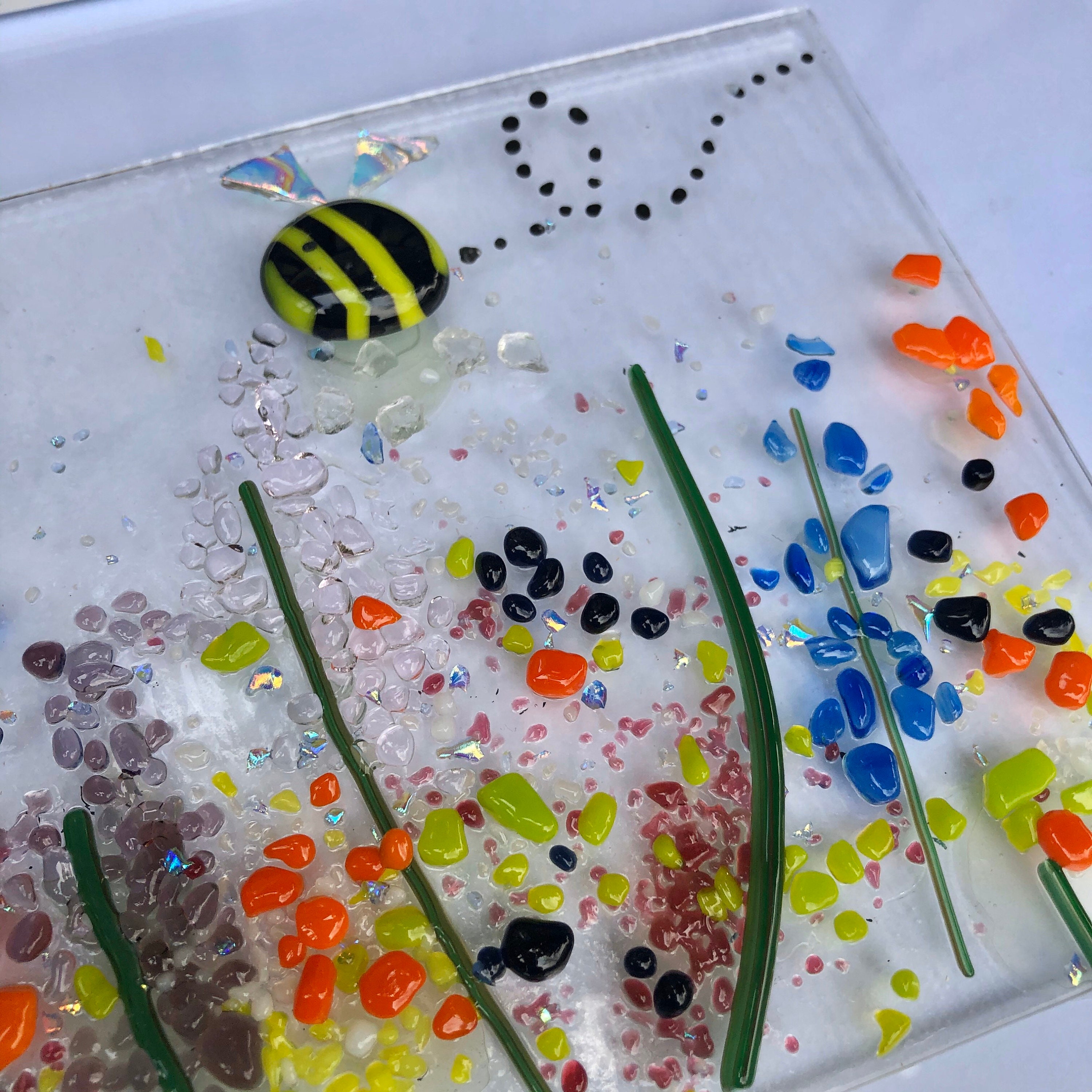 Happy Bee Garden - Fused Glass Picture - gifts, homedecor, cute ...