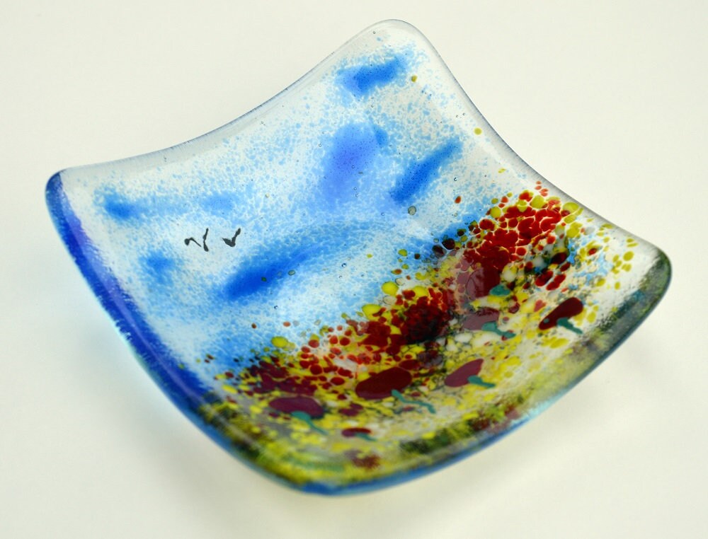 Poppy Field Glass Trinket or Key Dish - poppies, birthday, gift ...
