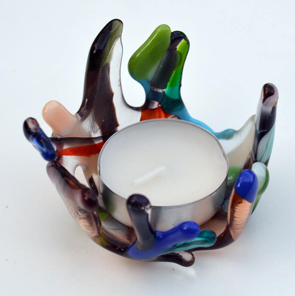 Splat Fused Glass Tealight Holder - funky, candles, mothersday, gifts ...
