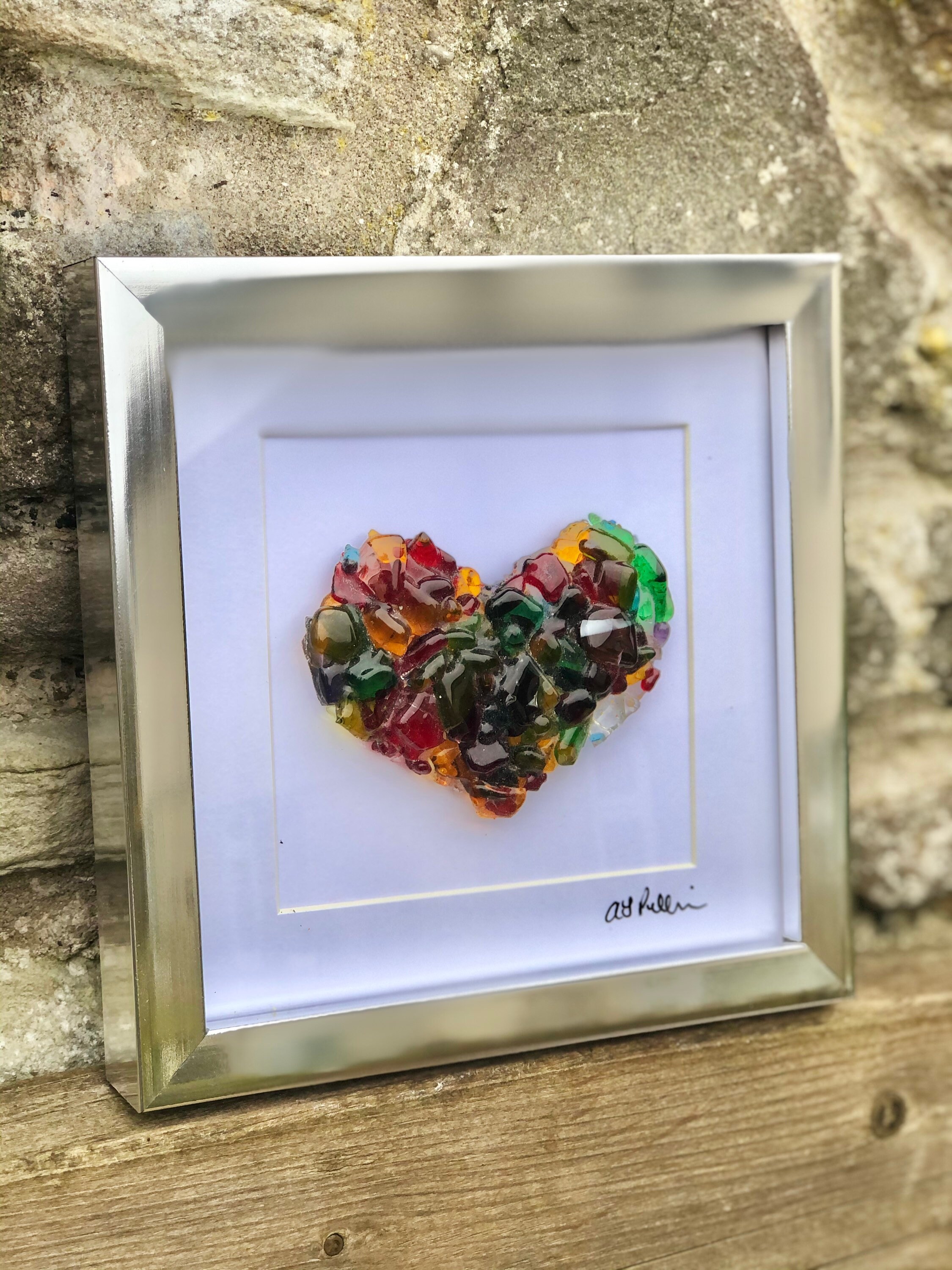 Rainbow Glass Heart in frame - glass heart, heart picture, wedding gift ...