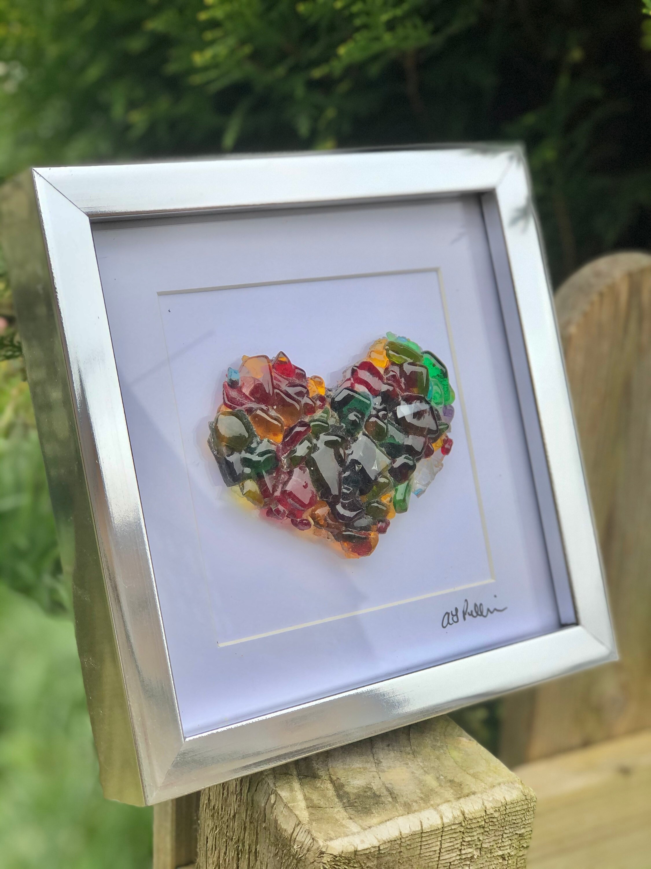 Rainbow Glass Heart in frame - glass heart, heart picture, wedding gift ...