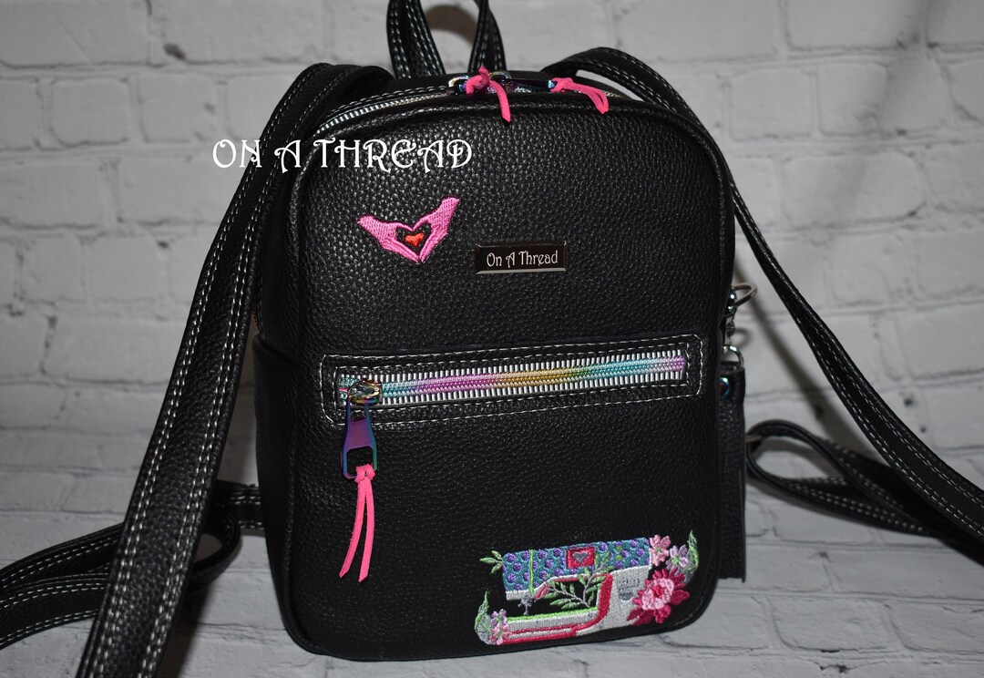 Tula Pink Backpack | Tula Pink Embroidered Backpack | Black Faux ...