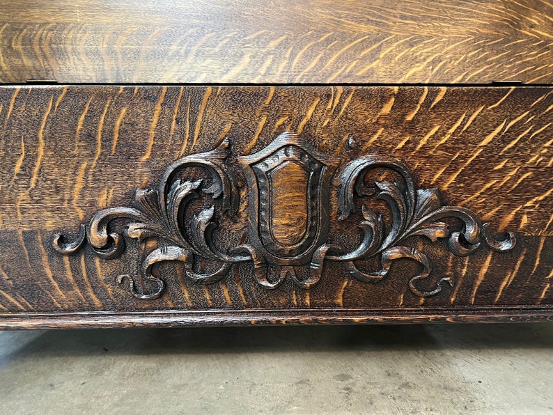 Antique Tiger Oak Monks Hall Bench & Chest - Etsy