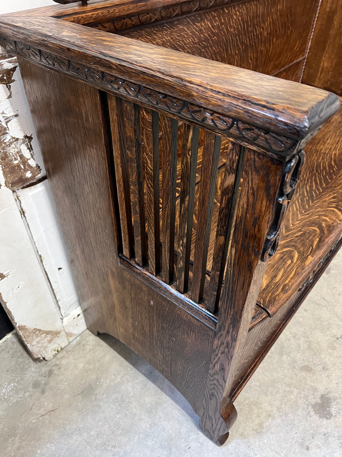 Antique Tiger Oak Monks Hall Bench & Chest - Etsy