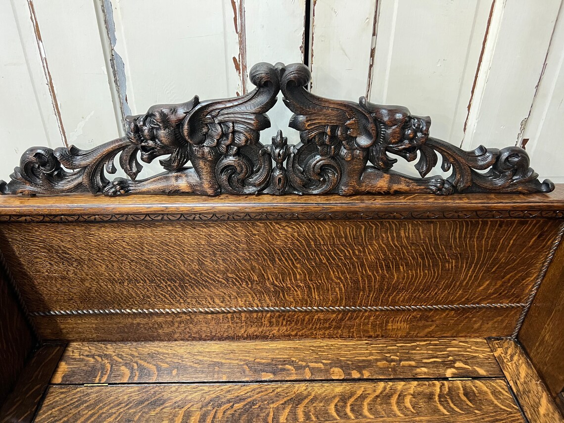 Antique Tiger Oak Monks Hall Bench & Chest - Etsy