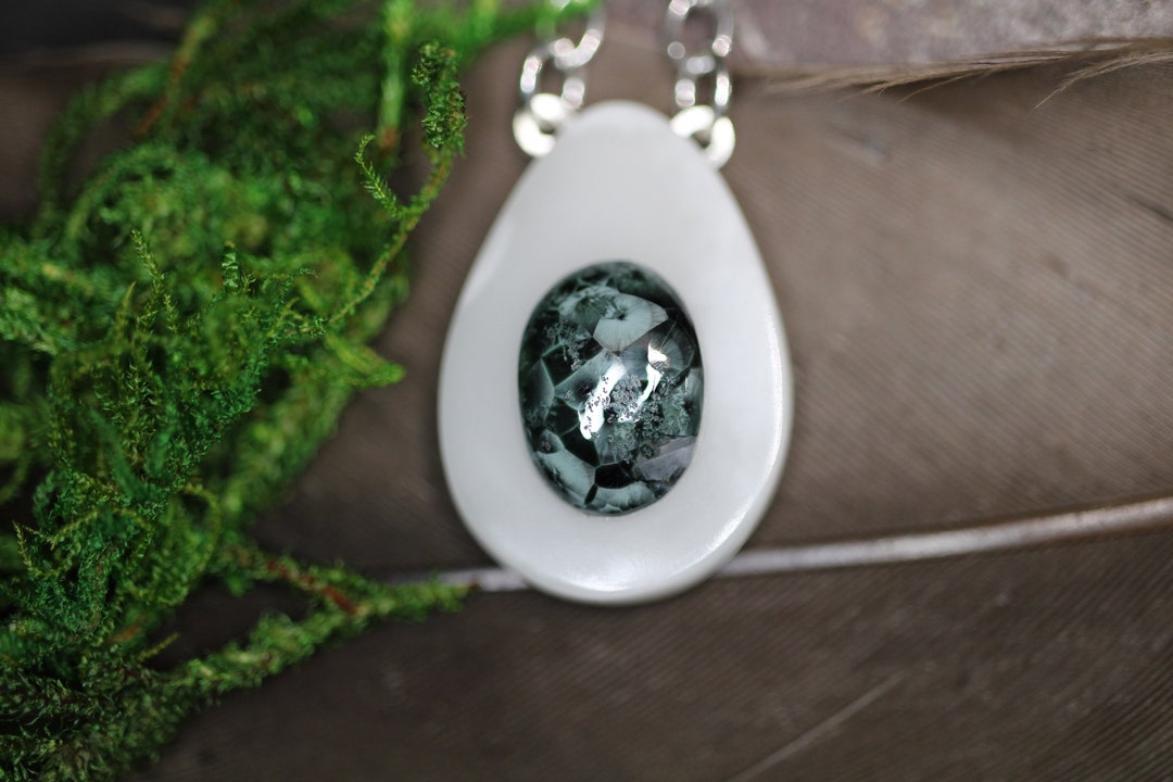 Isle Royale Greenstone Keweenaw Datolite Inlay Necklace Sterling Silver ...