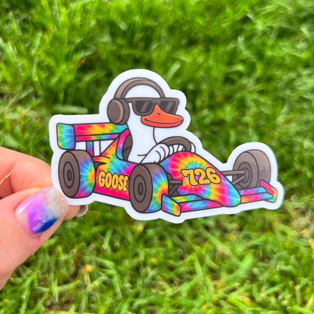 Goose Tie Dye Indy Race Car Goose Driver Wearing Headphones Summer Tour ...