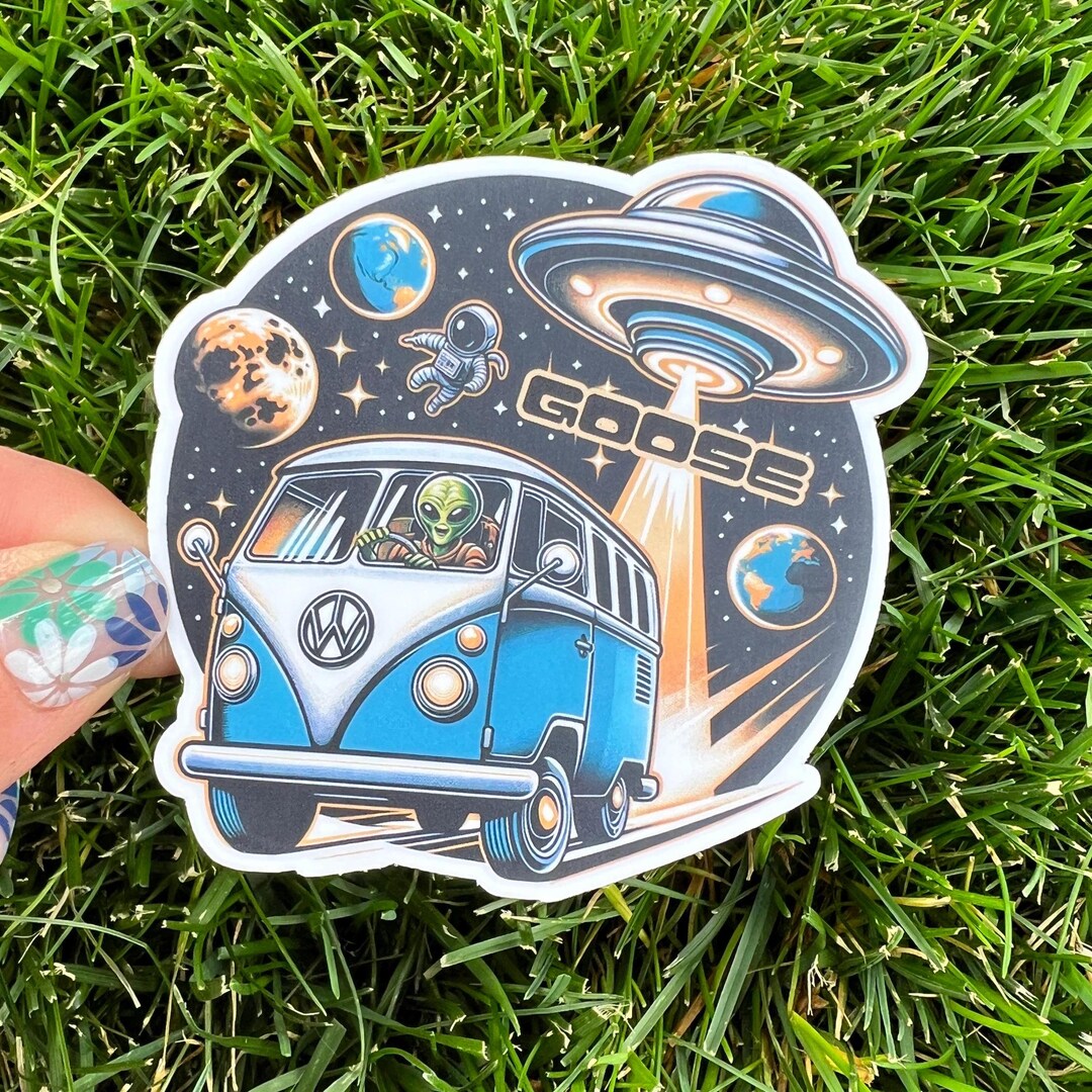 Goose Green Alien Spaceship Blue VW Van | Vinyl Sticker Slap | 3" X 3 ...