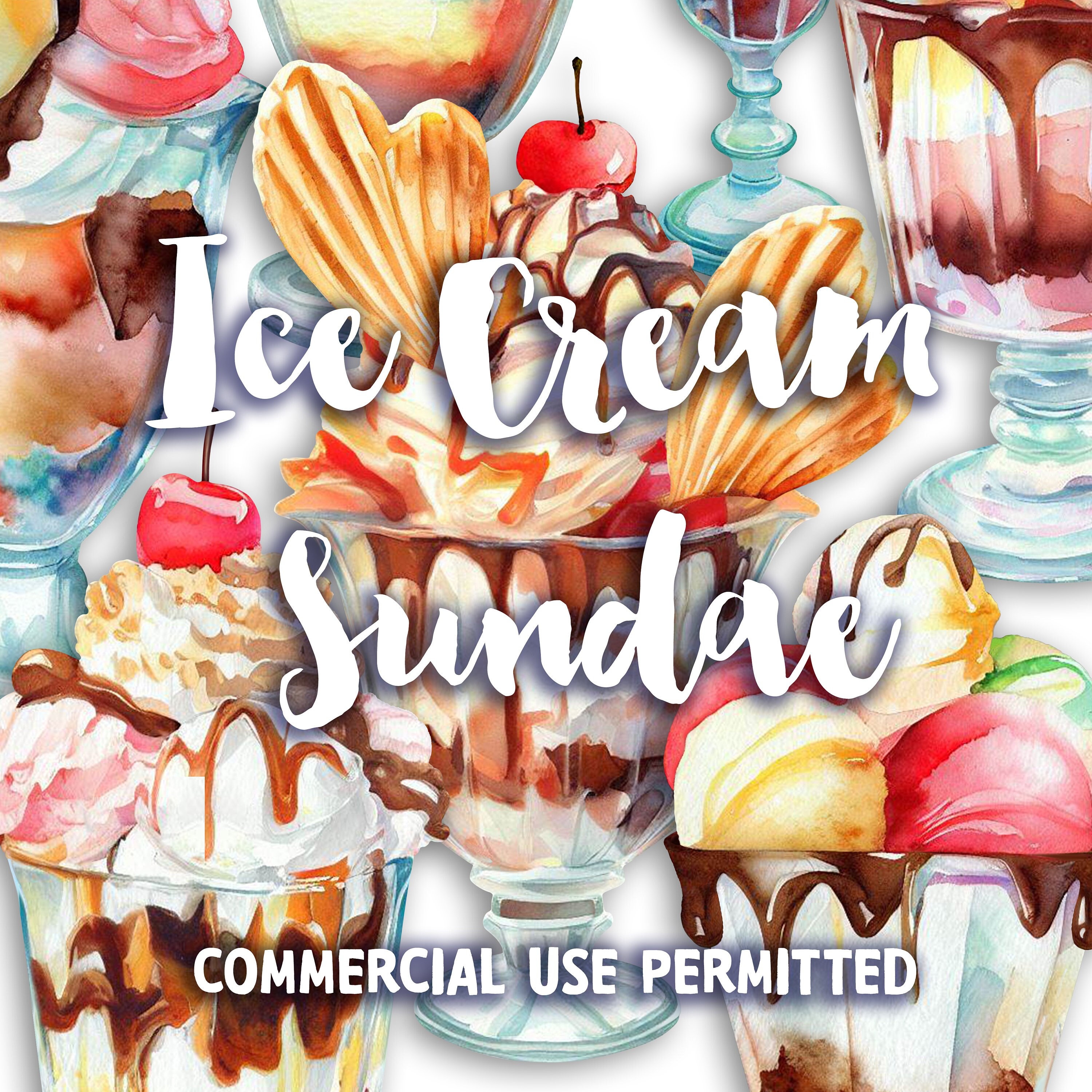 Printable Watercolour 12 X Ice Cream Sundae Designs 300 Dpi - Etsy