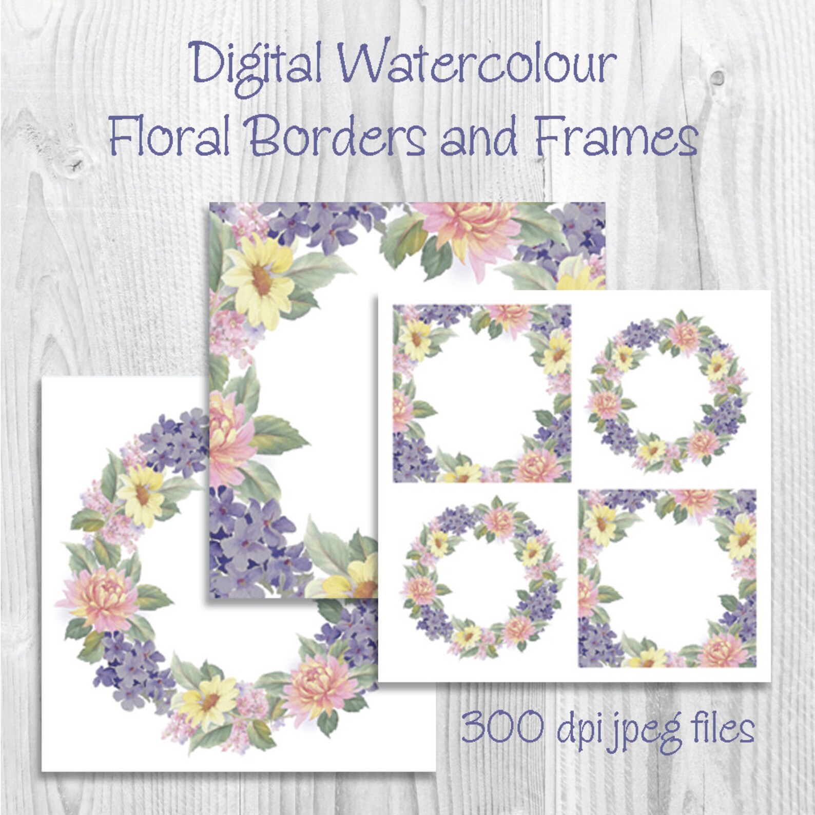 Watercolour Flowers Border - Hand Painted Digital Printable Designs ...