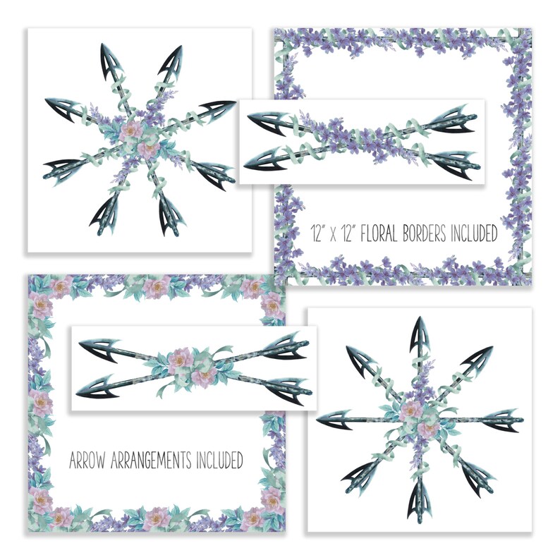 Boho Clip Art Hand-painted Watercolour Arrows With Flowers, Ribbons and ...