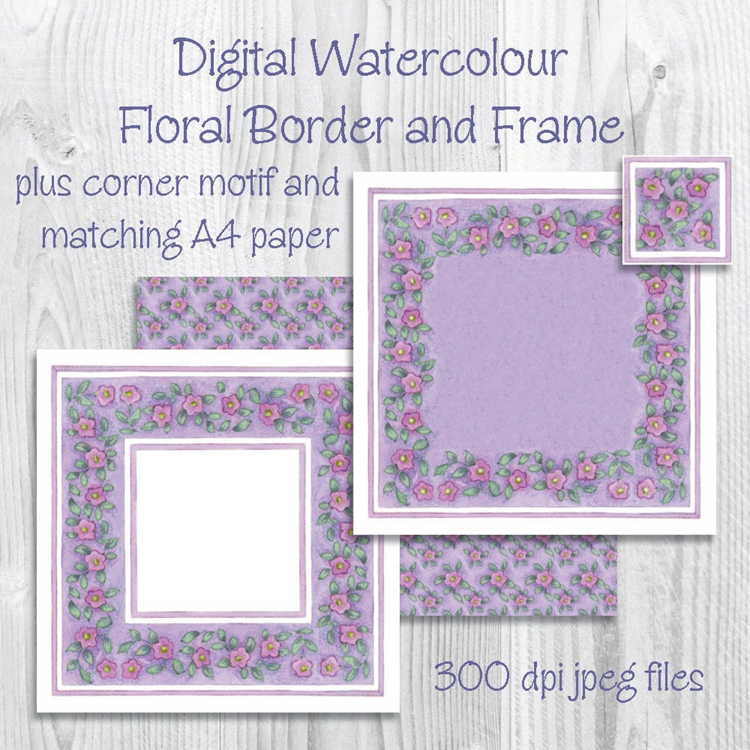 Watercolour Flower Border Hand Painted Digital Printable Designs Plus ...