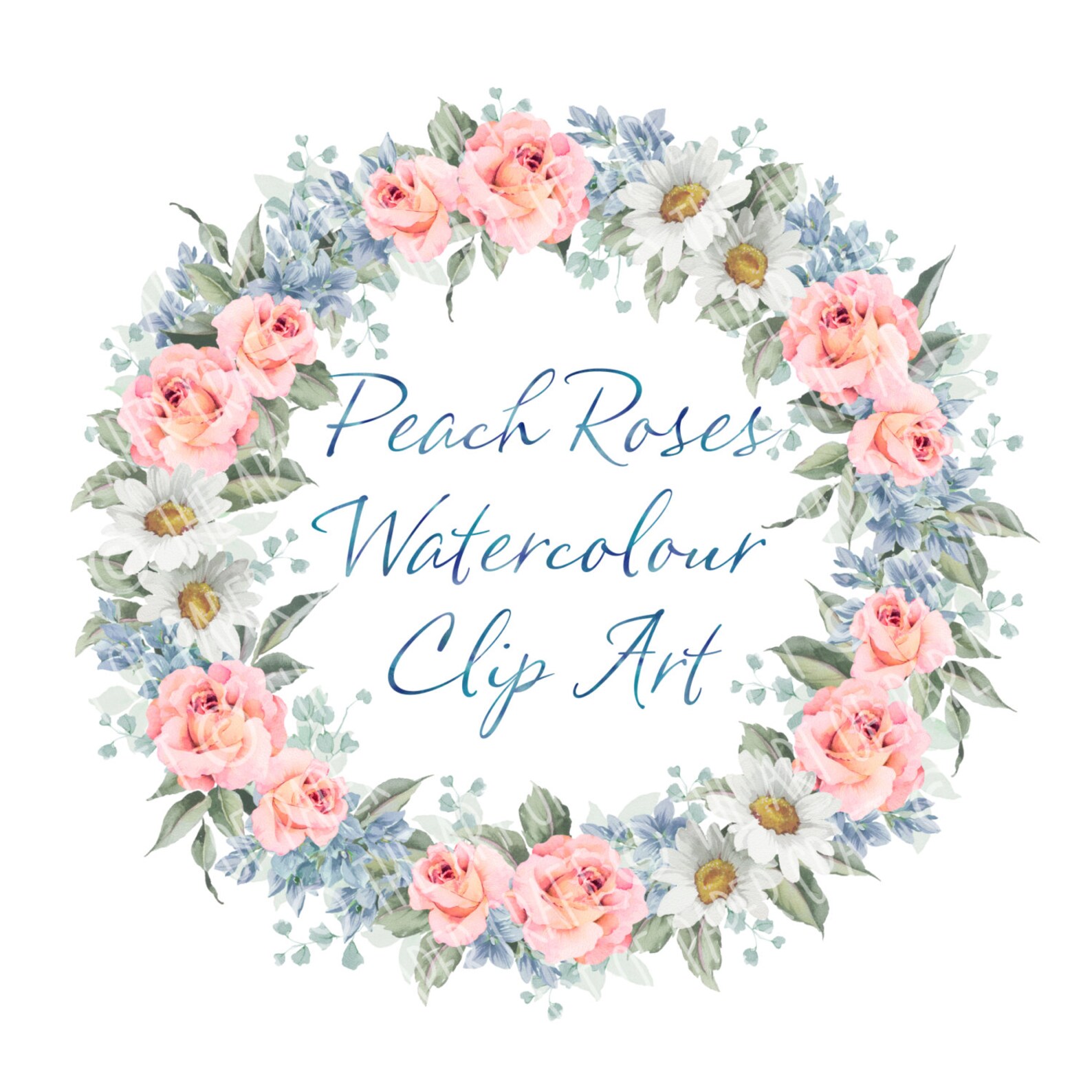 Floral Watercolour Clip Art Peach Roses Digital Printable Design. - Etsy UK