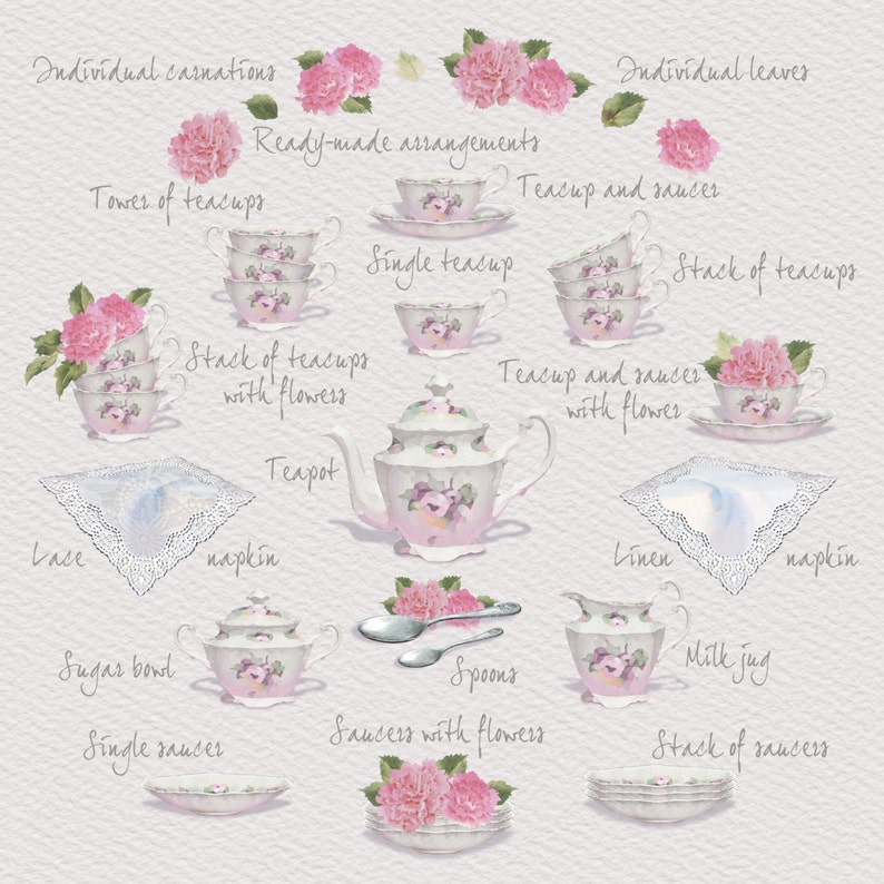 Watercolour Shabby Chic Vintage Tea Party Clip Art - Etsy UK