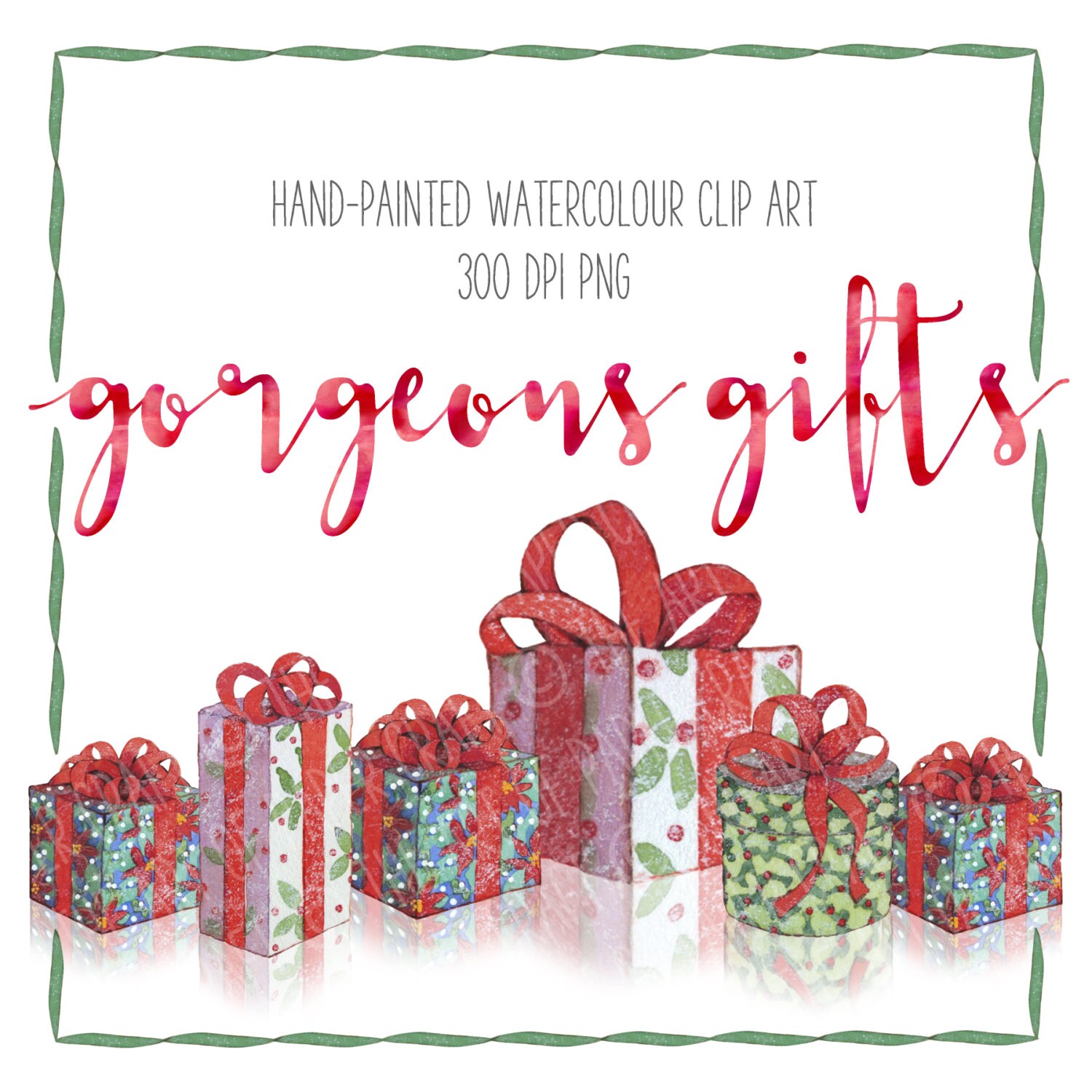Watercolour Christmas Gifts or Holiday Gifts Hand-painted Clip Art - Etsy