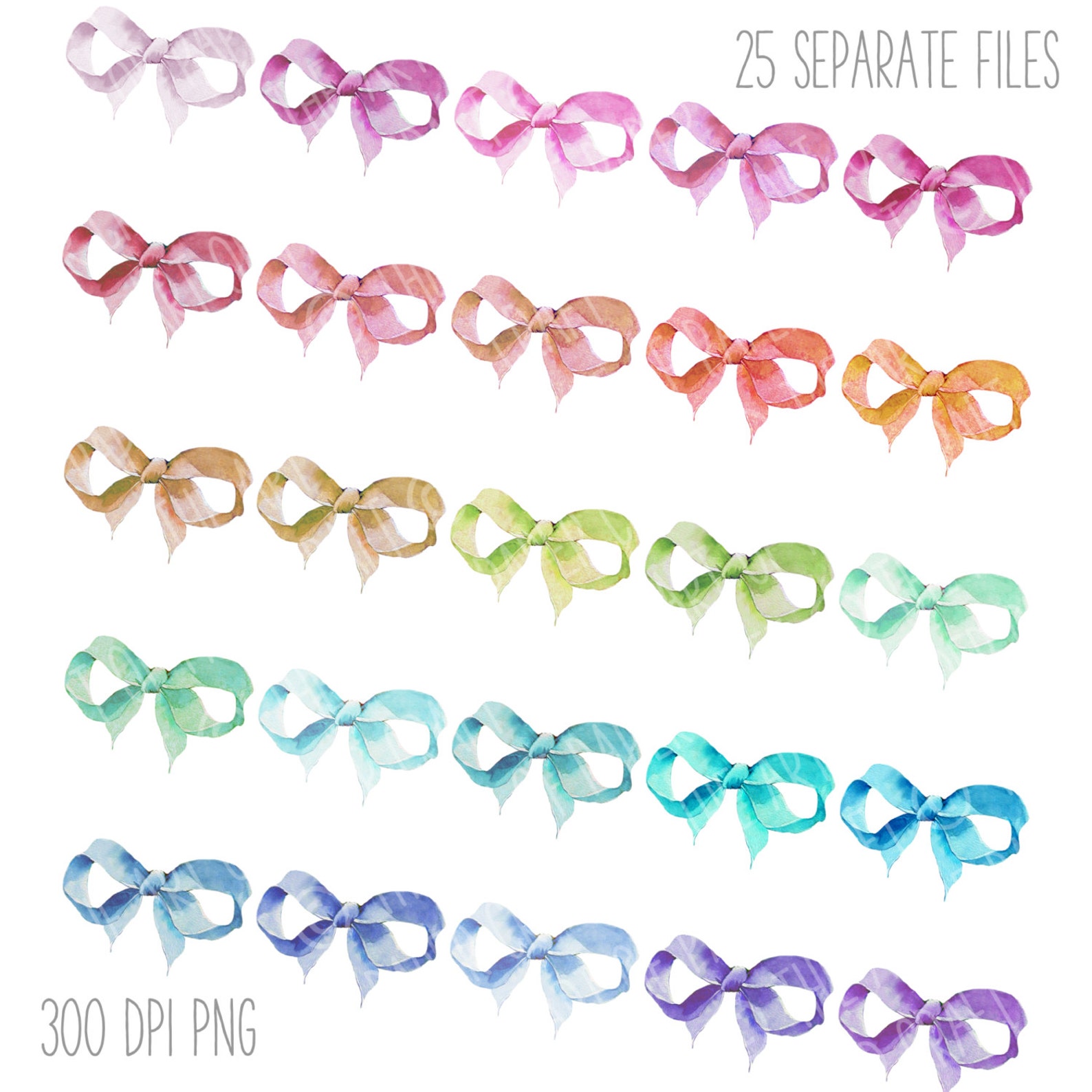 Hand-painted Watercolour Bows Clip Art With 12 X - Etsy