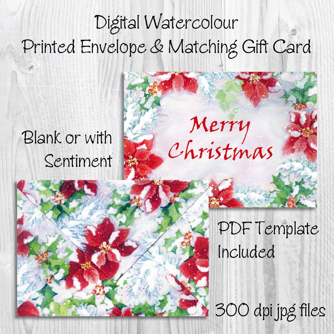 Digital Printable Christmas Gift Card Designs With Matching Envelope ...