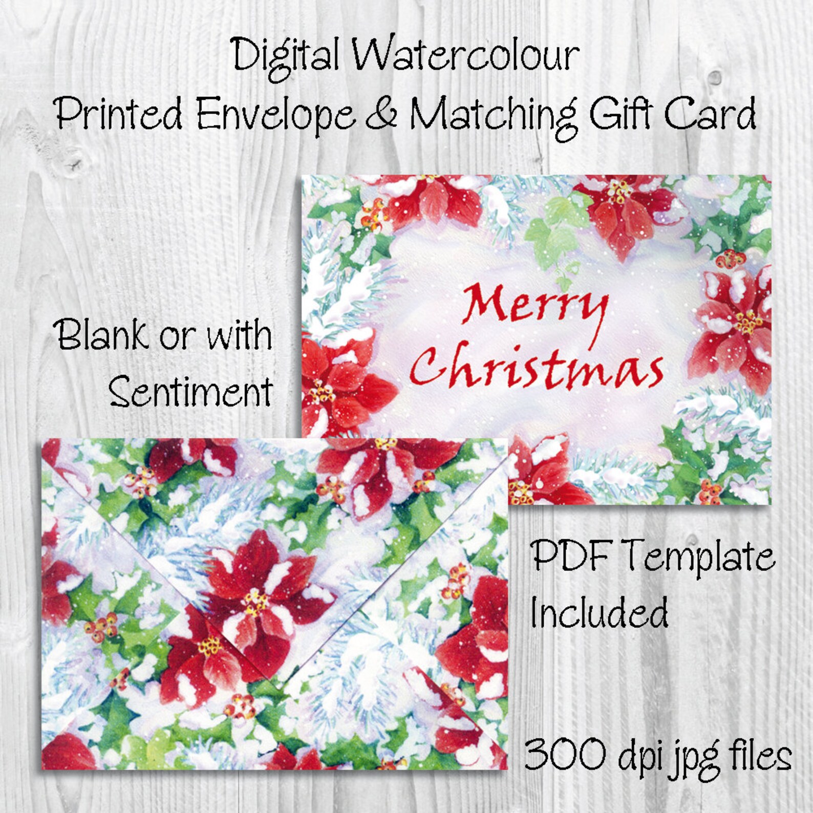 Digital Printable Christmas Gift Card Designs With Matching Envelope ...