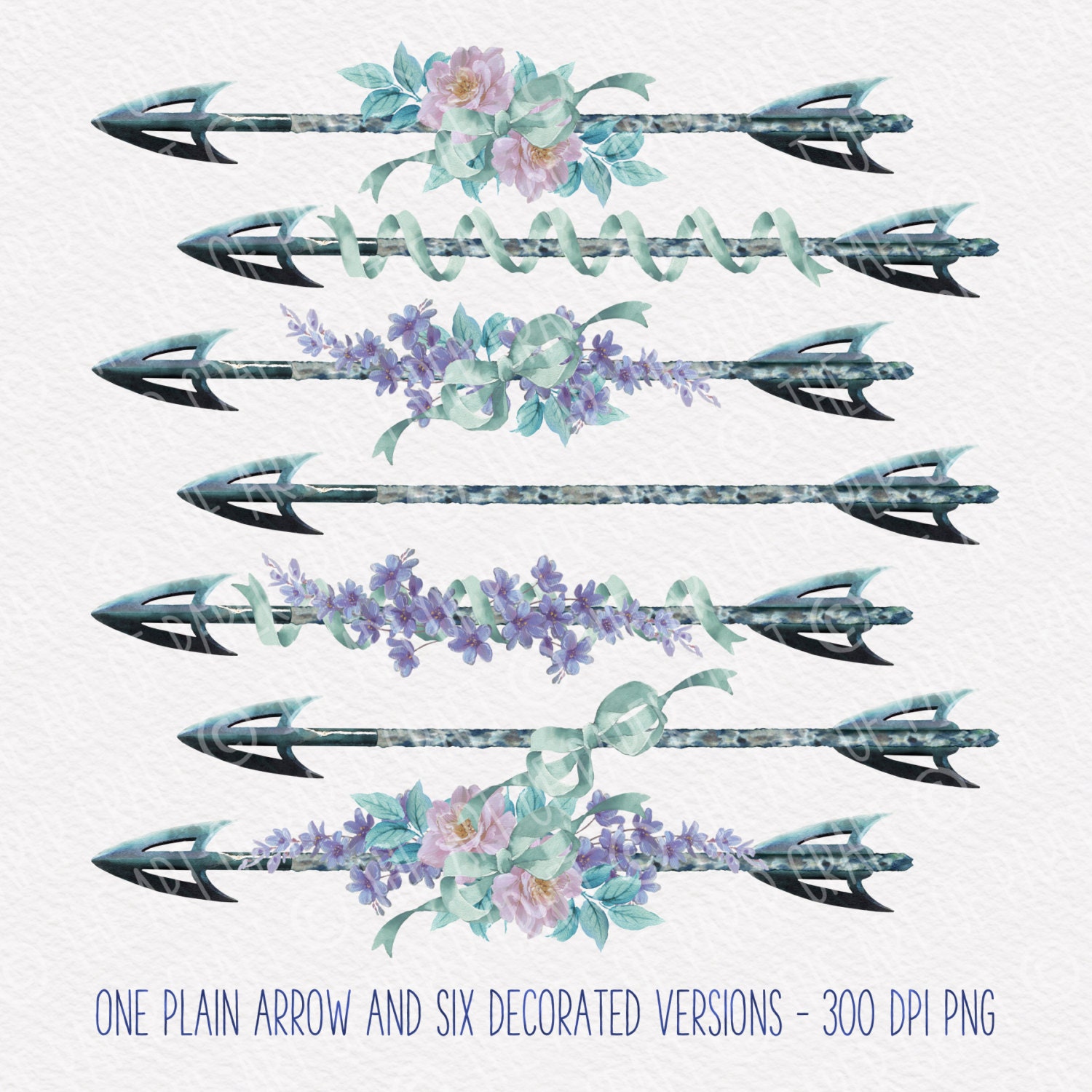 Boho Clip Art Hand-painted Watercolour Arrows With Flowers, Ribbons and ...