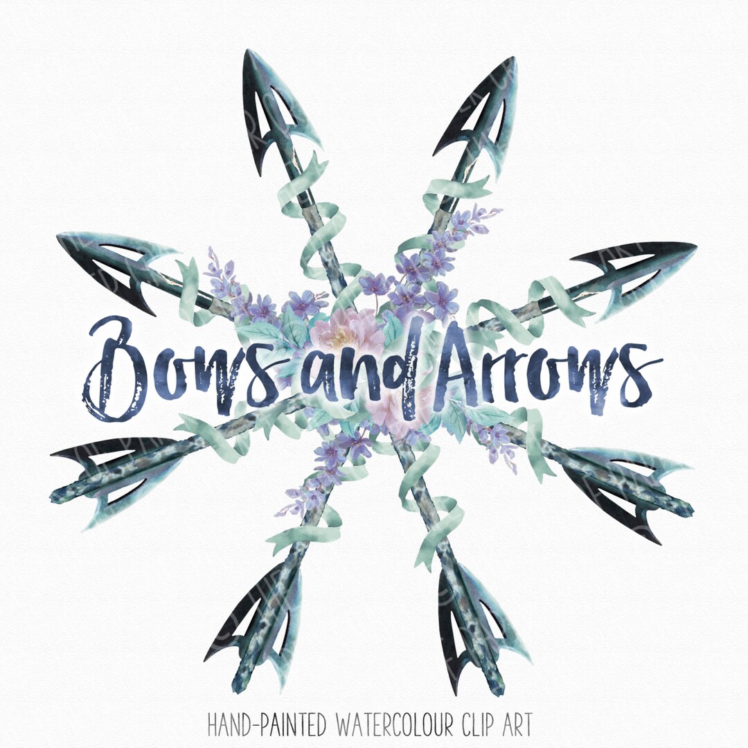Boho Clip Art Hand-painted Watercolour Arrows With Flowers, Ribbons and ...
