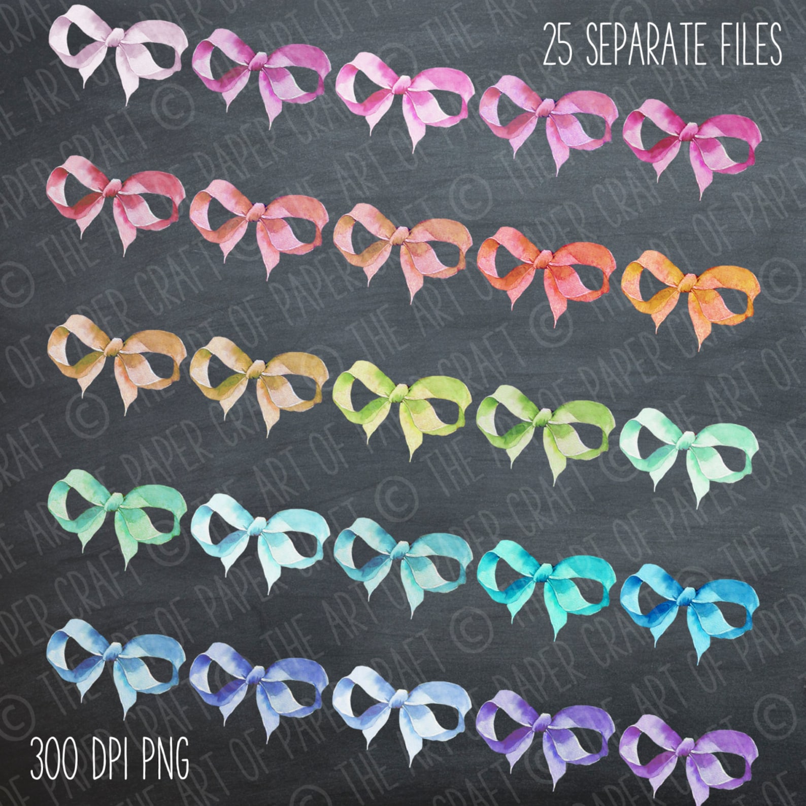 Hand-painted Watercolour Bows Clip Art With 12 X - Etsy