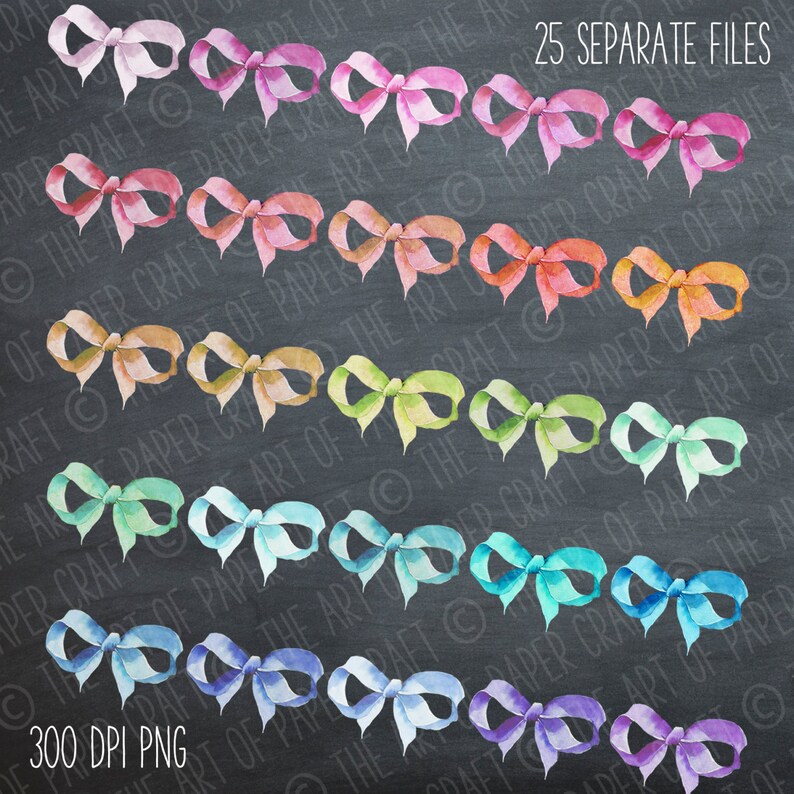 Hand-painted Watercolour Bows Clip Art With 12 X 12 Ready-made ...