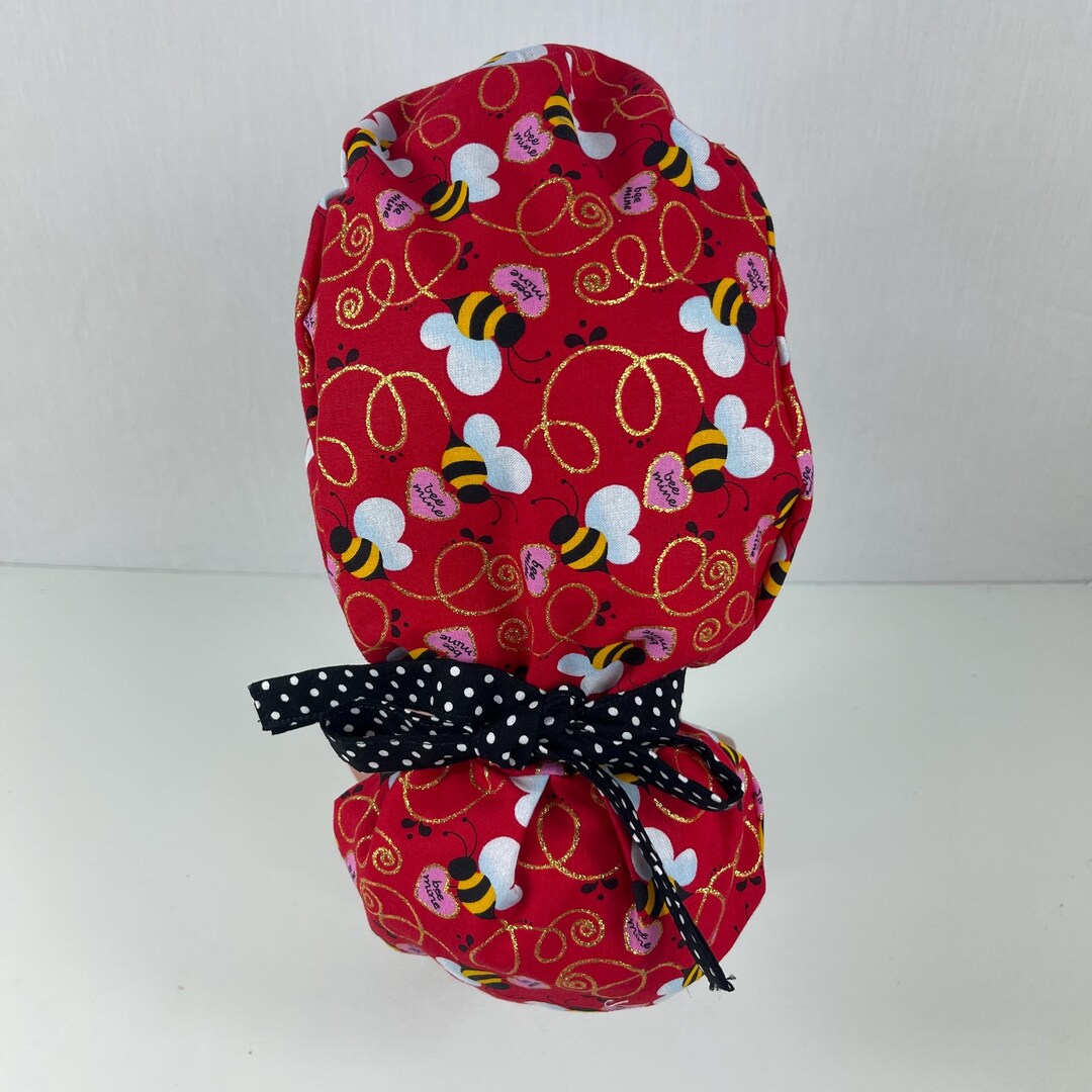 Valentine Day Ponytail Scrub Cap for Women Bumble Bee Ponytail Sugical ...