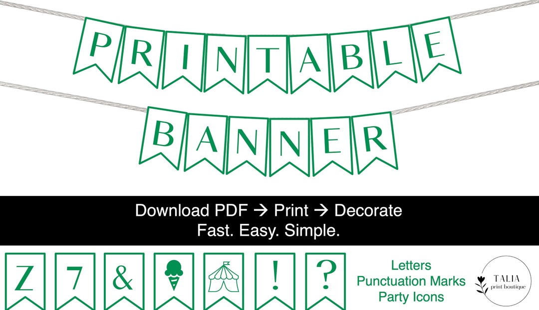 Printable Banner Green Frame Green Letters A-Z, 0-9, Punctuation DIY ...