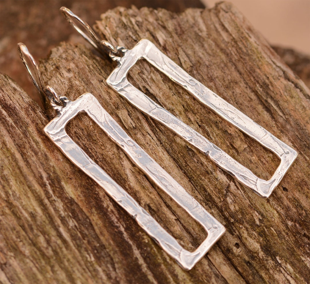 Artisan Rectangle Earrings, Sterling Silver - Etsy