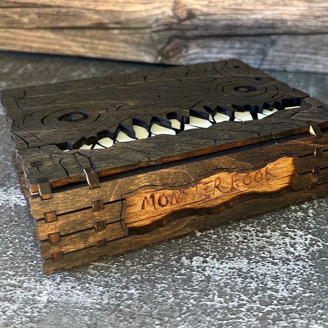 Scary Monster Book Box, Laser Cut, Baltic Birch Wooden Card or Dice Box ...