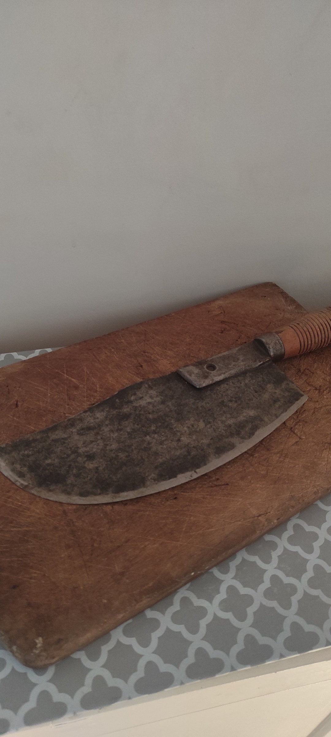Antique Large French Vintage Butcher Kitchen Butcher Knife Chopper With ...