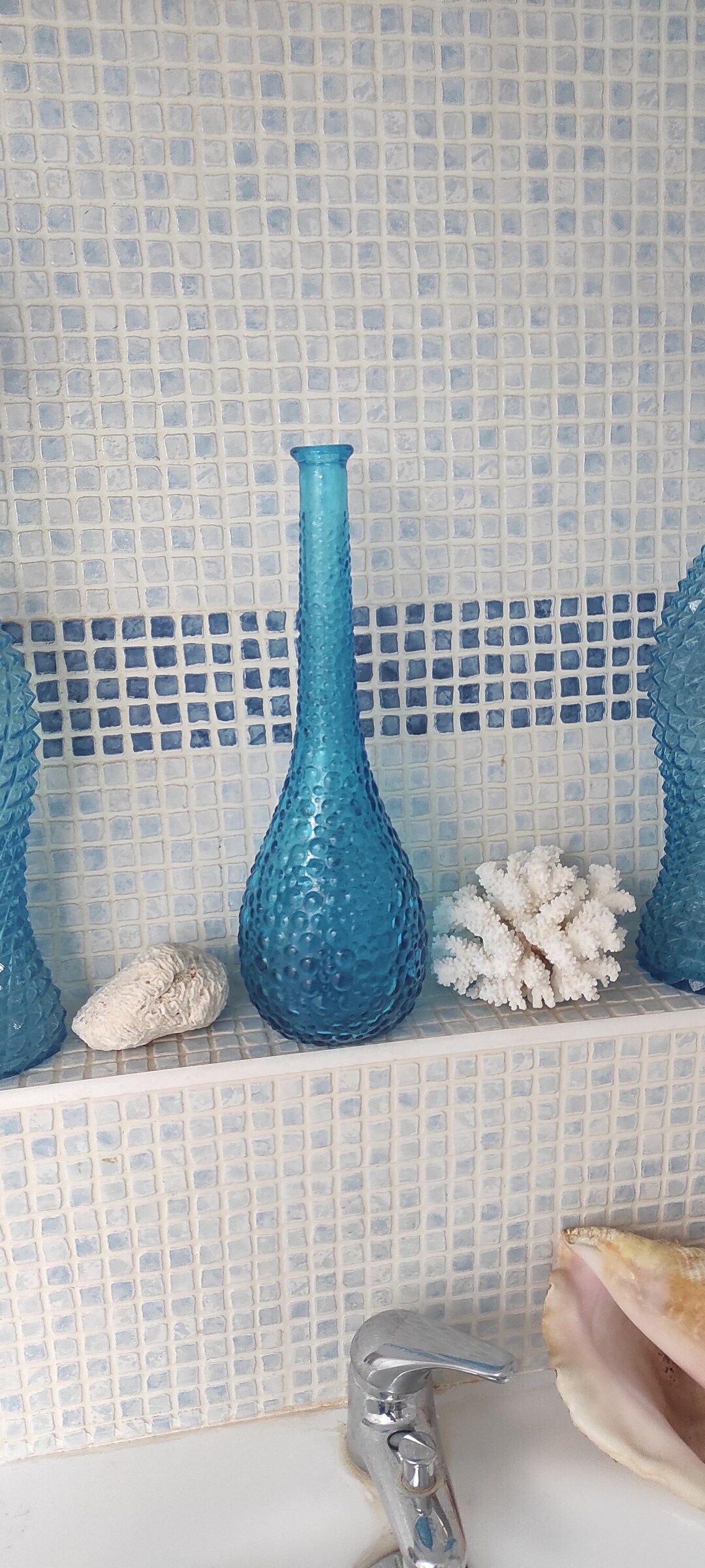 Vintage Empoly Bottle in Blue Glass / Made in Italy / Vintage Decanter ...