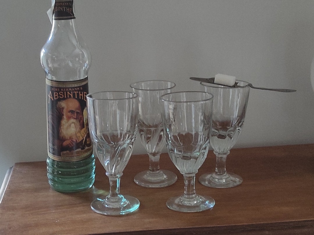 Set of Four Antique French Blown Absinthe Glasses With an Antique ...