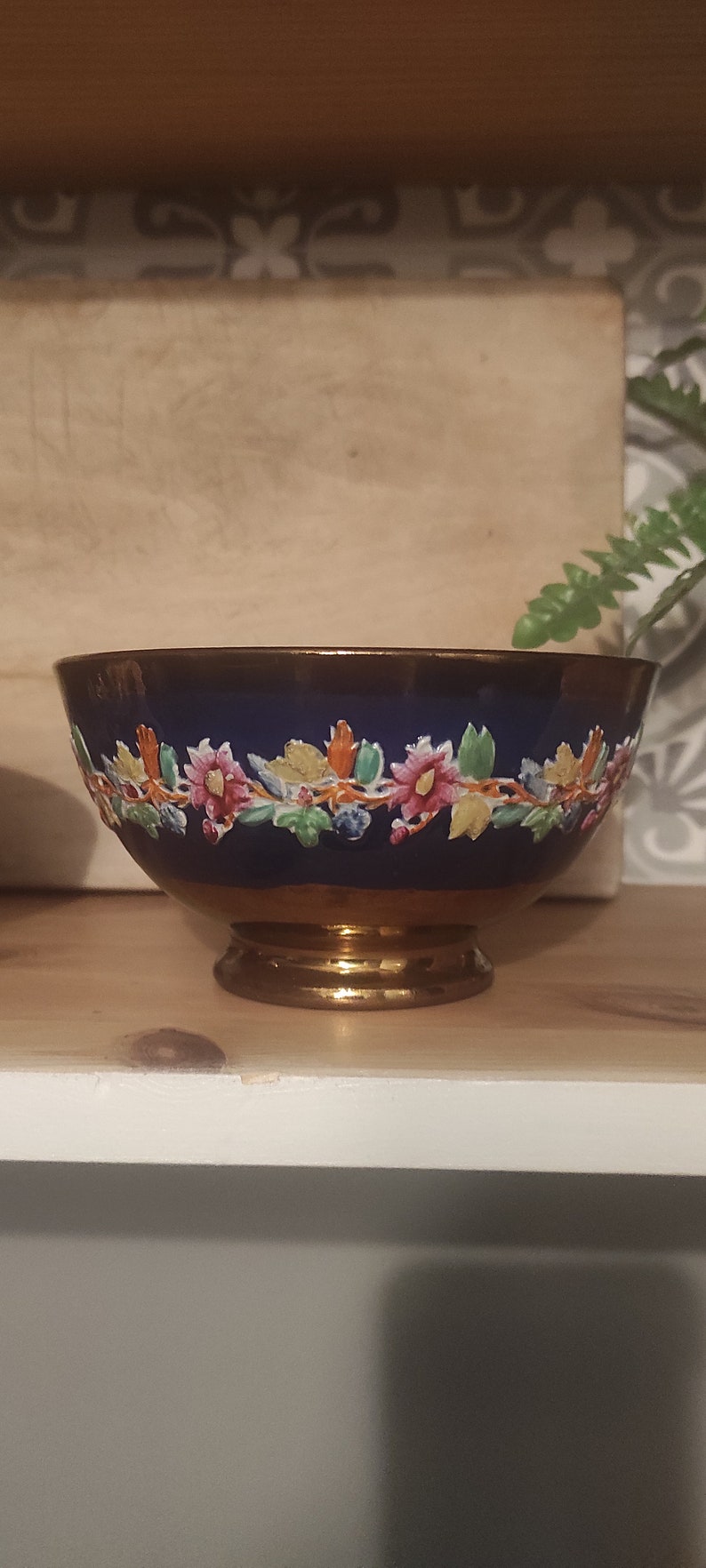 Pair of Vintage Copper Lusterware Bowls With Flowers Guirland /vintage ...