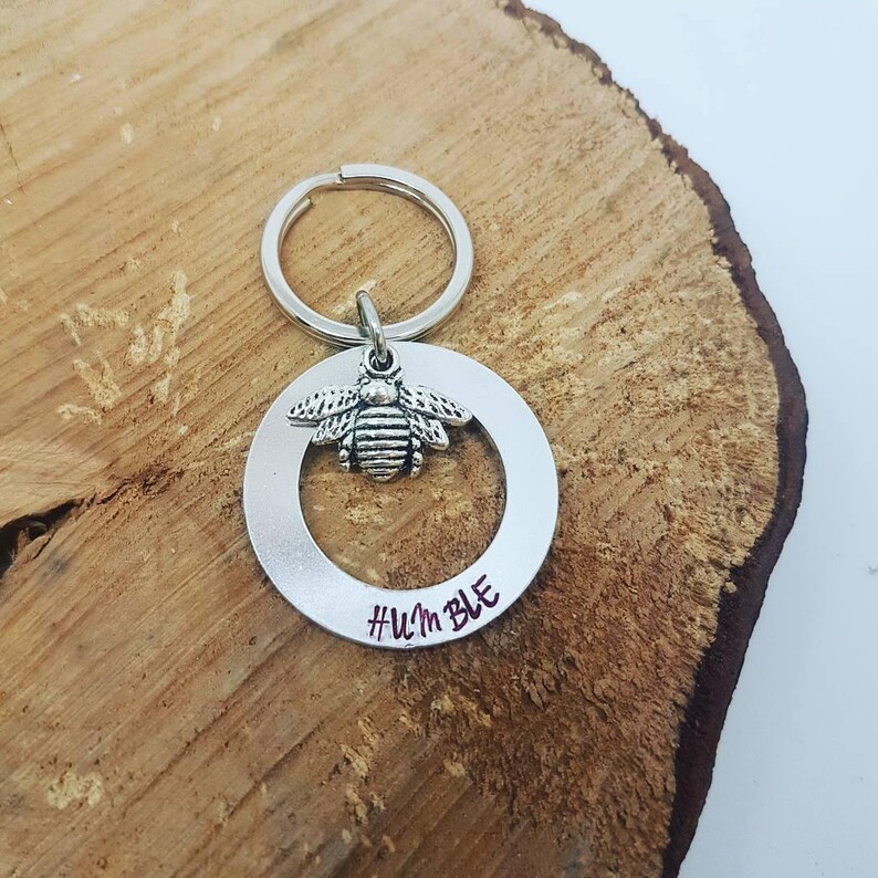 Bee keyring bumble bee Hand Stamped Keyring metal Keyring | Etsy