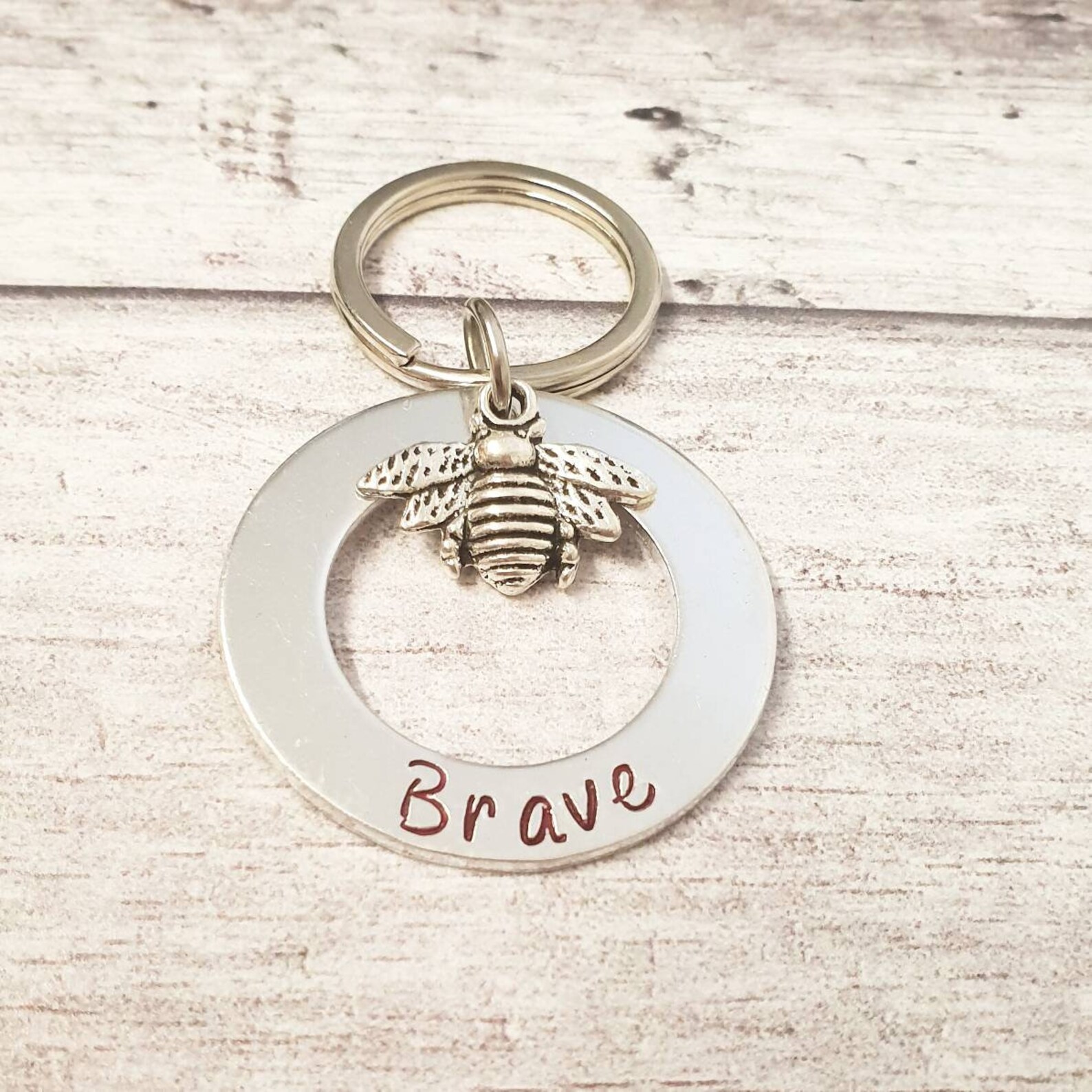 Bee Keyring Bumble Bee Hand Stamped Keyring Metal Keyring | Etsy