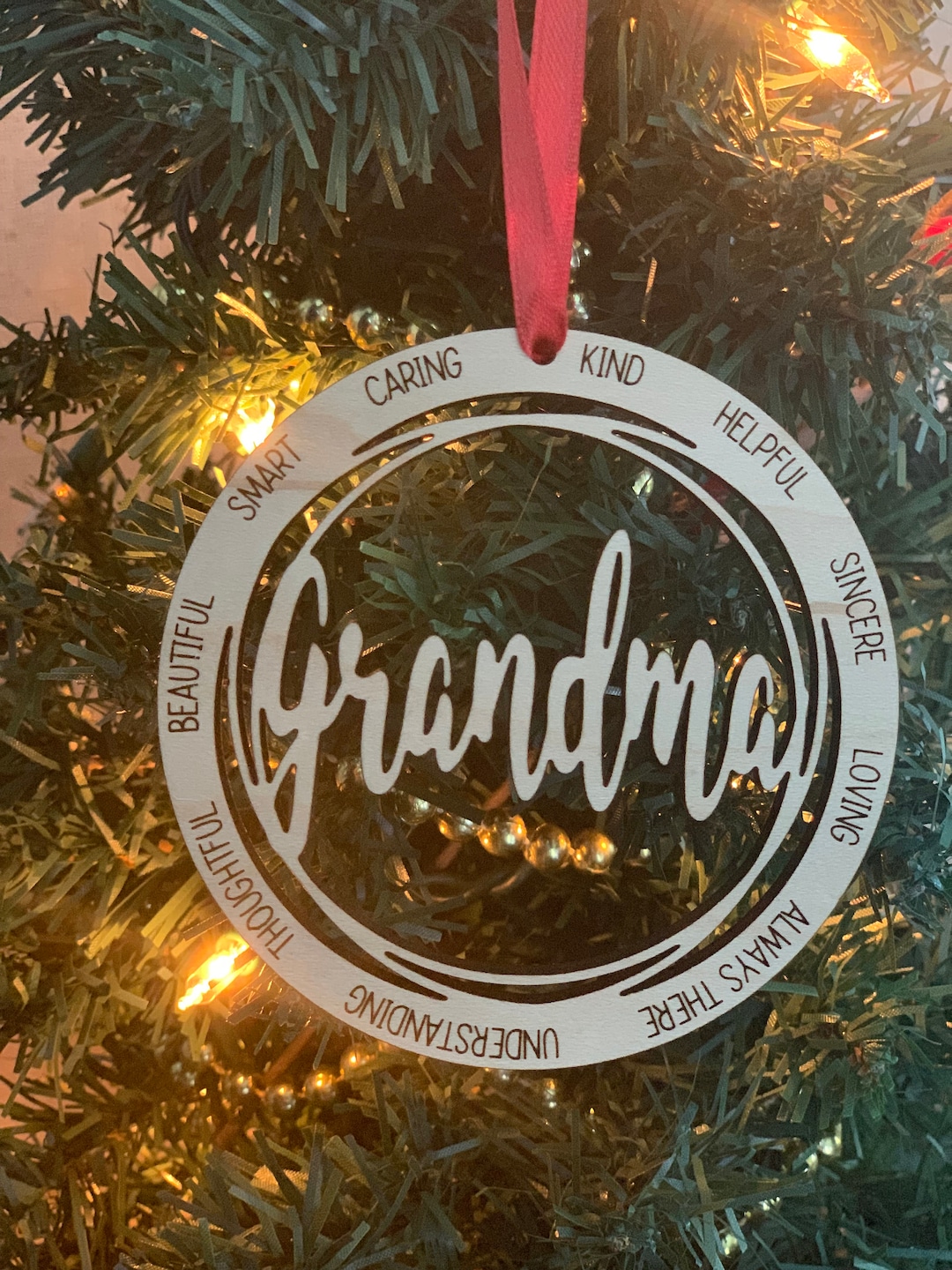 Grandma Christmas Tree Wood Ornament, Laser Engraved Grandma Ornament ...