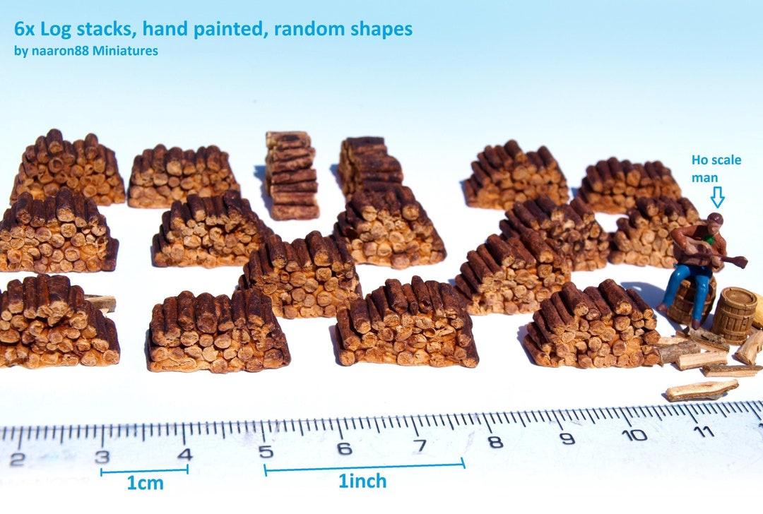 Miniature Wooden Log Stacks: Hand-painted HO Scale Diorama Scenery (set ...