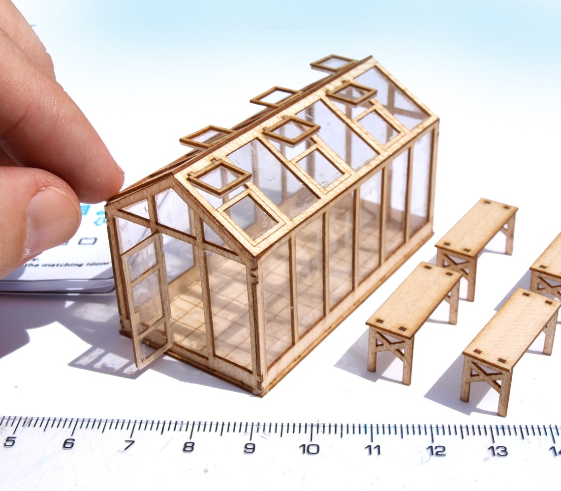 Miniature Greenhouse KIT, HO Scale 1:87 20mm Laser Cut Model Railway ...