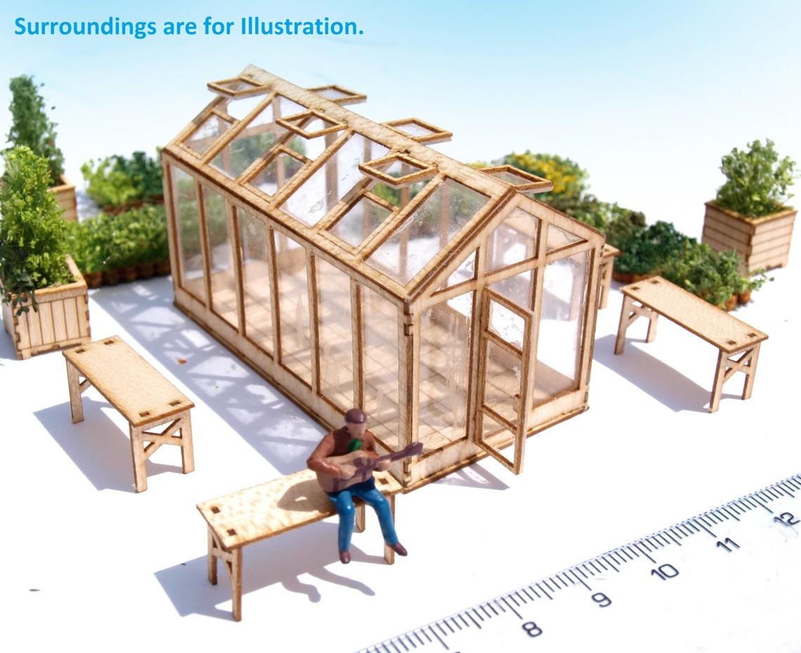Miniature Greenhouse KIT, HO Scale 1:87 20mm Laser Cut Model Railway ...