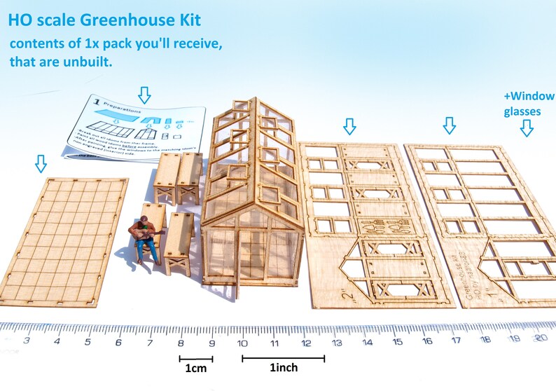 Miniature Greenhouse KIT, HO Scale 1:87 20mm Laser Cut Model Railway ...