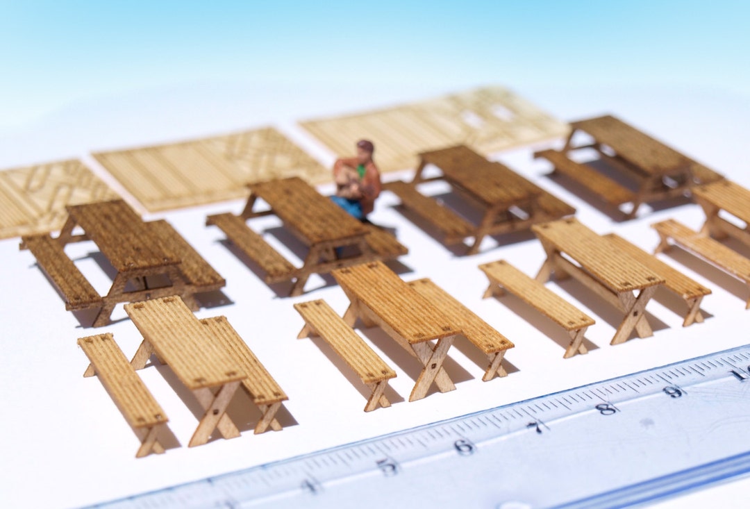 Miniature Picnic Table Kit: Laser-cut Wood, OO HO Scale Diorama (4pcs ...