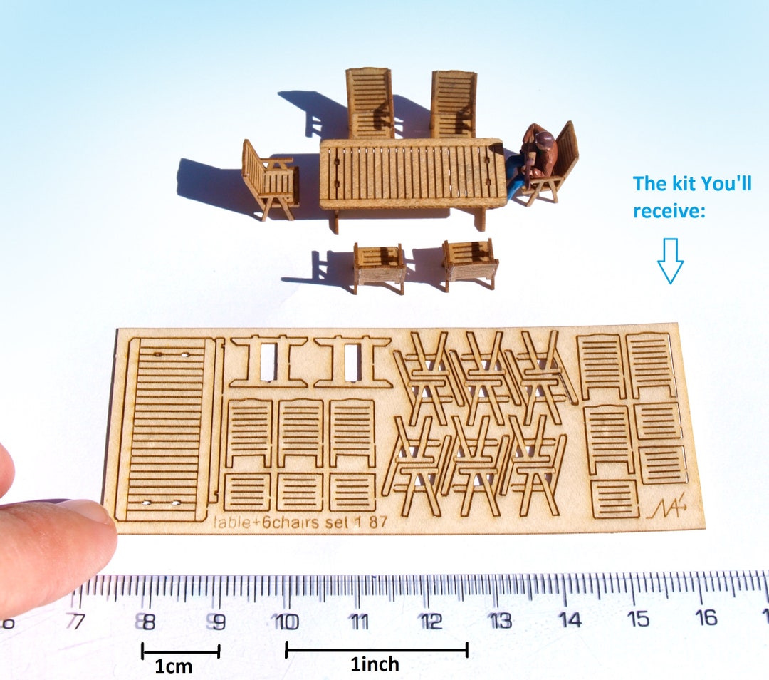 HO Miniature Table + 6chairs KIT, 1:87 Scale Model Railway Diorama ...