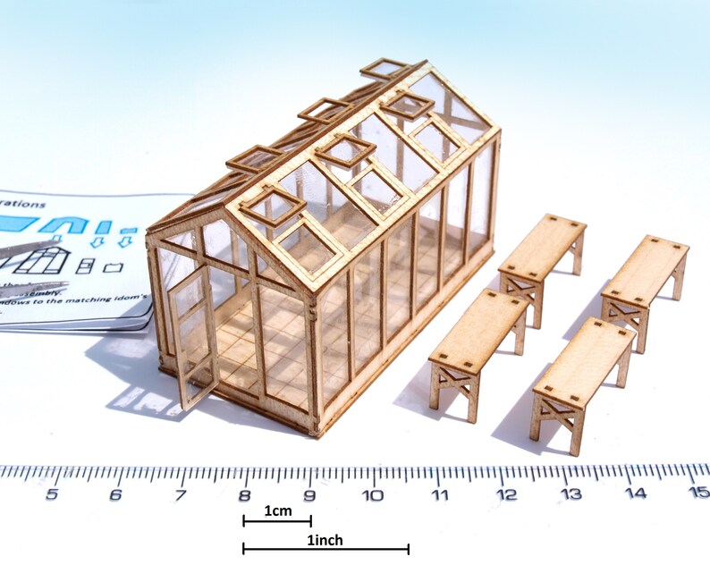 Miniature Greenhouse KIT, HO Scale 1:87 20mm Laser Cut Model Railway ...