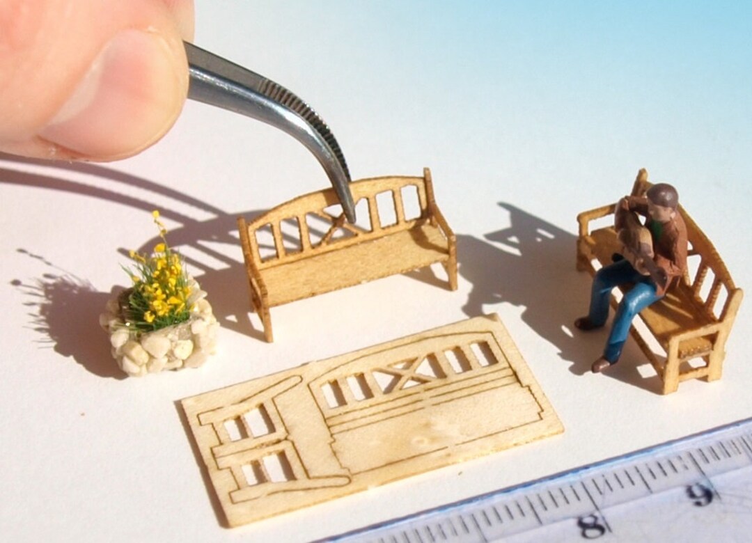 8 Miniature Wooden Bench KIT HO OO Scale Laser Cut Model Railway ...