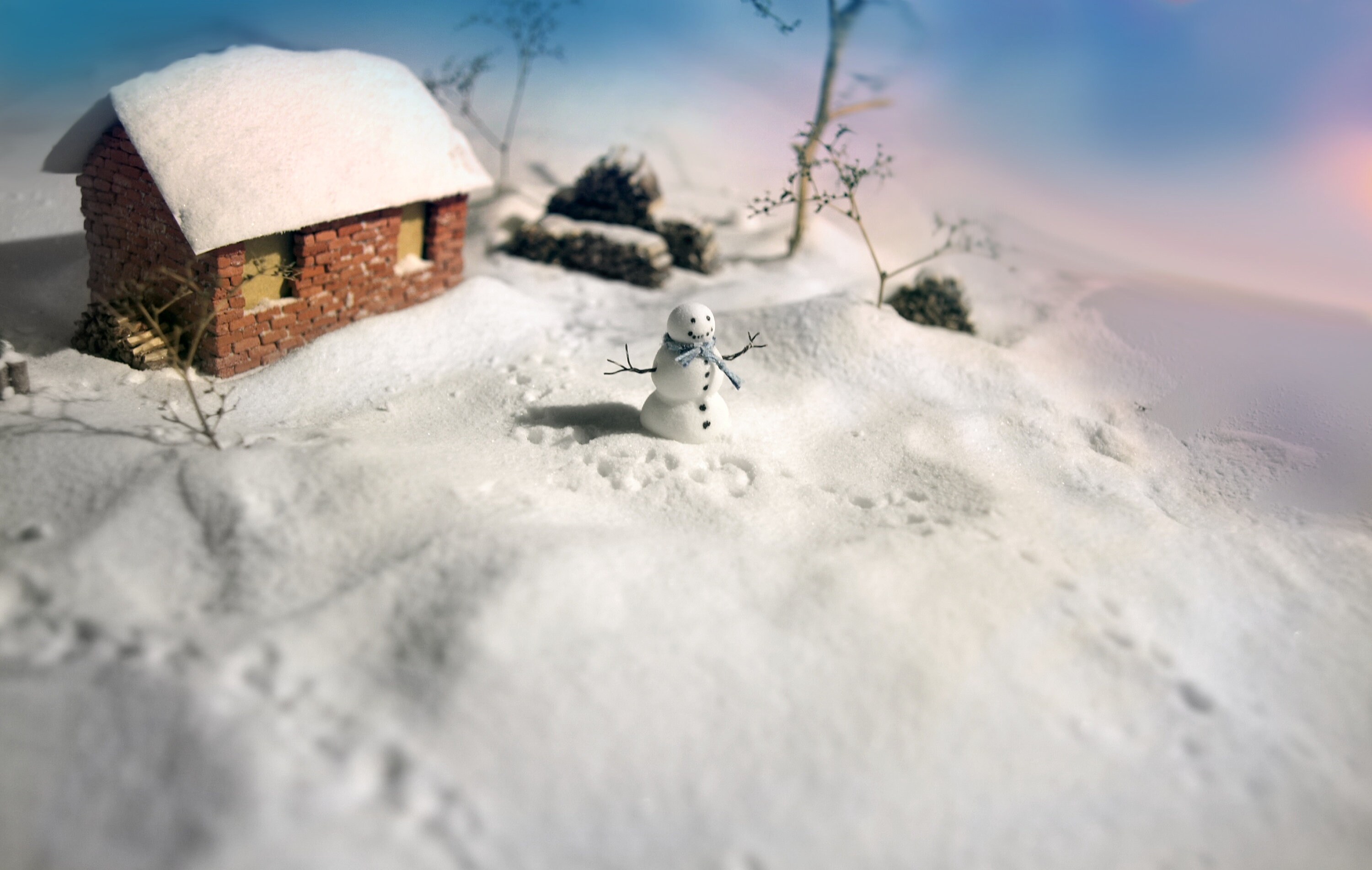 Miniature HO Scale Sledge + Snowman Winter Model Railway Diorama ...