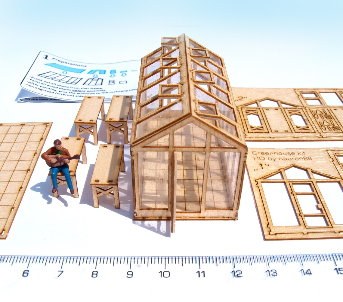 Miniature Greenhouse KIT, HO Scale 1:87 20mm Laser Cut Model Railway ...