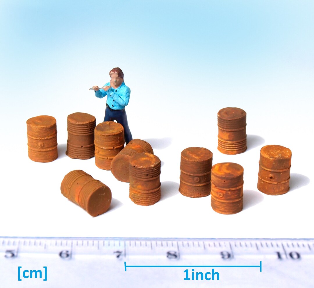 10x HO Scale Rusty Barrels, Miniature Painted Model 1/87 Railway ...